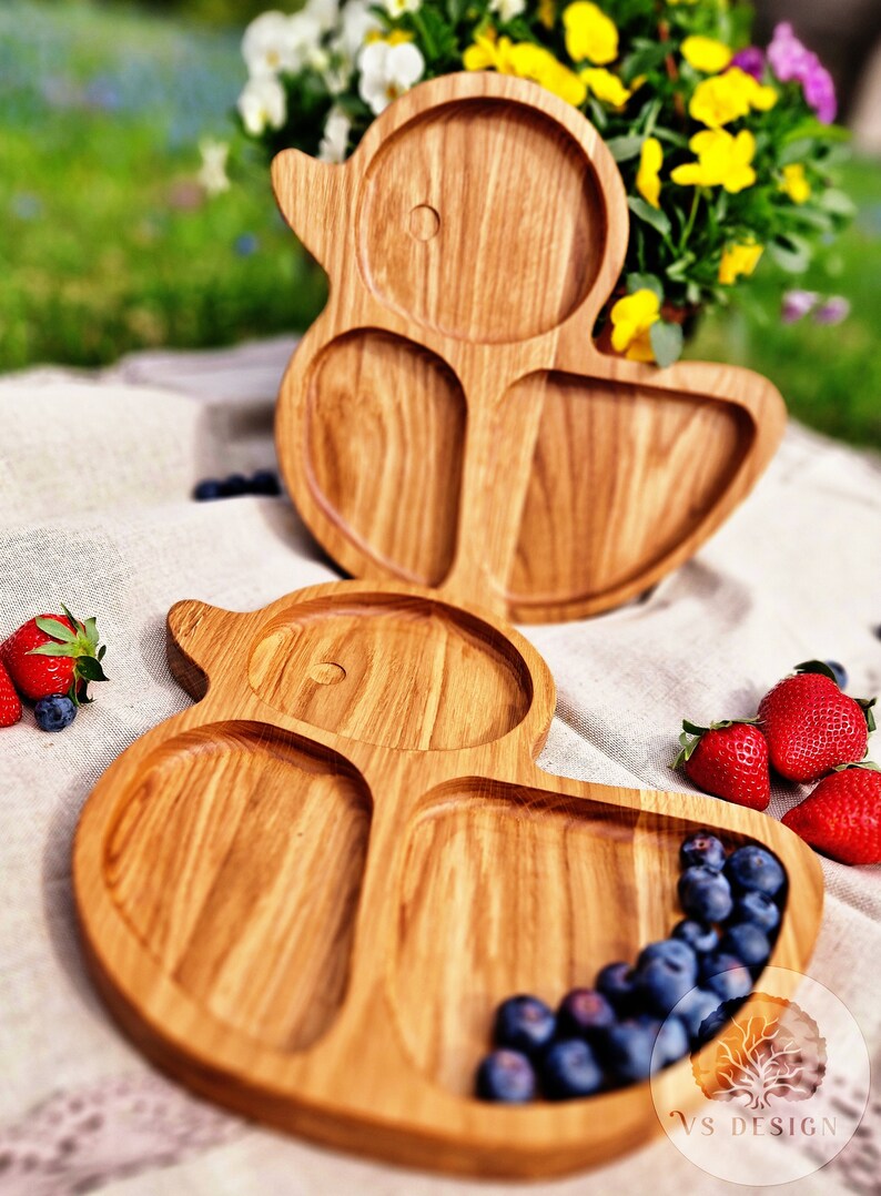 Wooden Kids Plate, Wood Baby Feeding Plate, Duck Plate, Plate for Snack ...