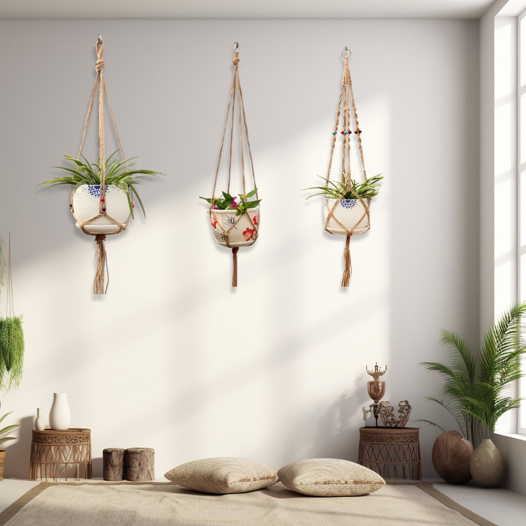 Flower Pot Hemp Rope Hanging Net Straw Macrame Plant Hanger - Etsy
