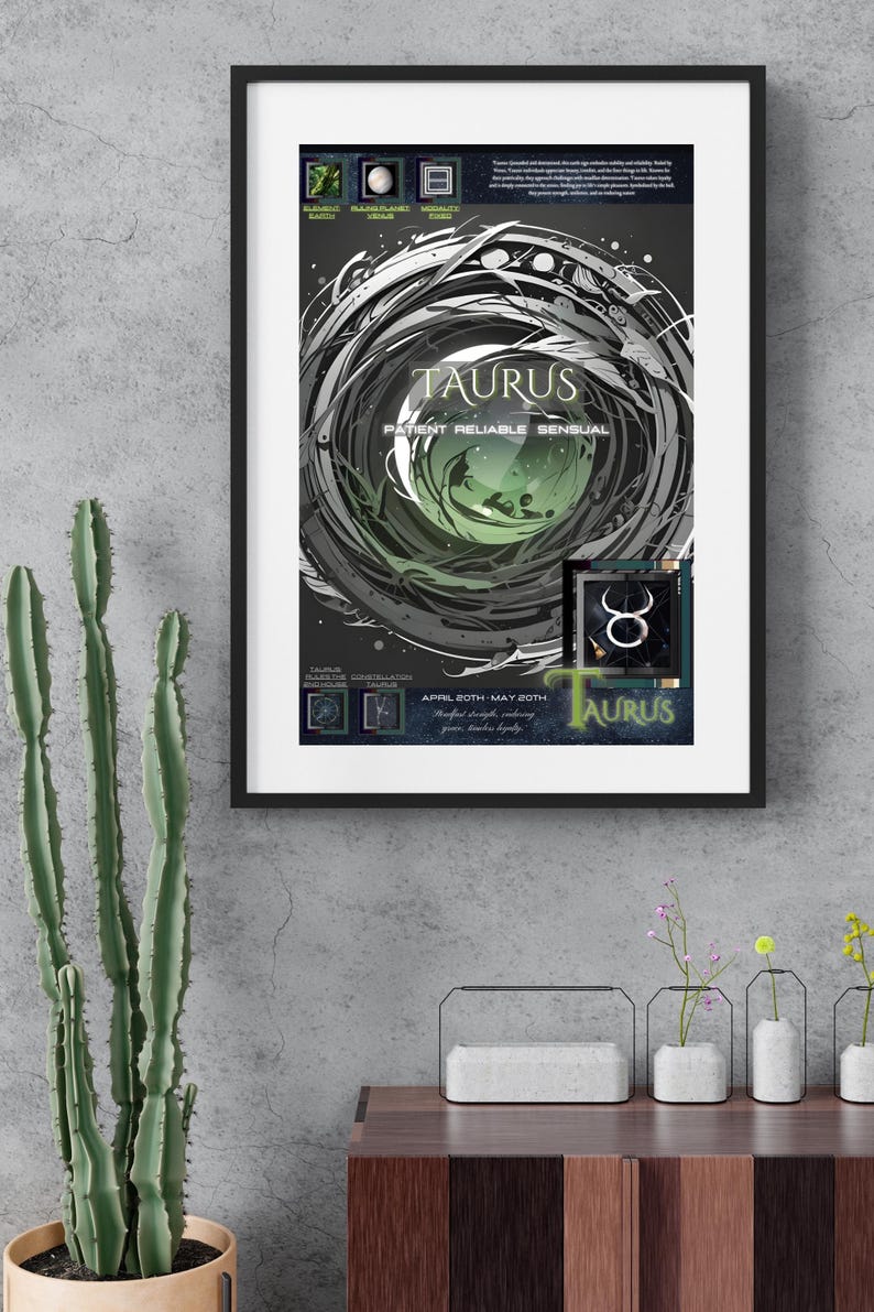 Taurus Printable Zodiac Poster Wall Art, Taurus Art, Taurus Gift, Wall ...