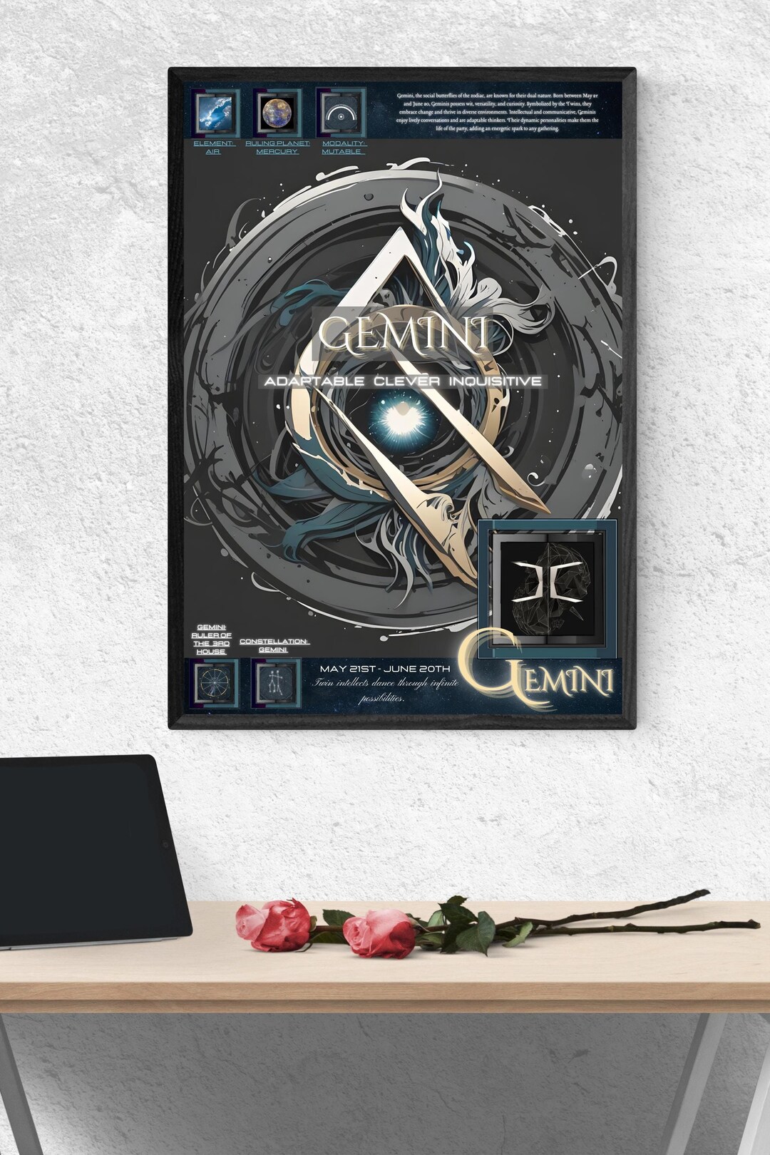 Gemini Printable Zodiac Poster Wall Art, Gemini Art, Gemini Gift, Art ...