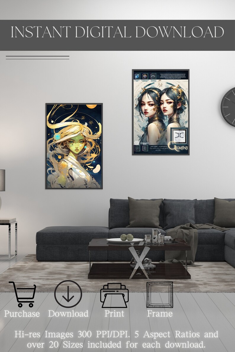 Gemini Printable Zodiac Poster Wall Art, Gemini Art, Gemini Gift, Gemini Digital Download ...