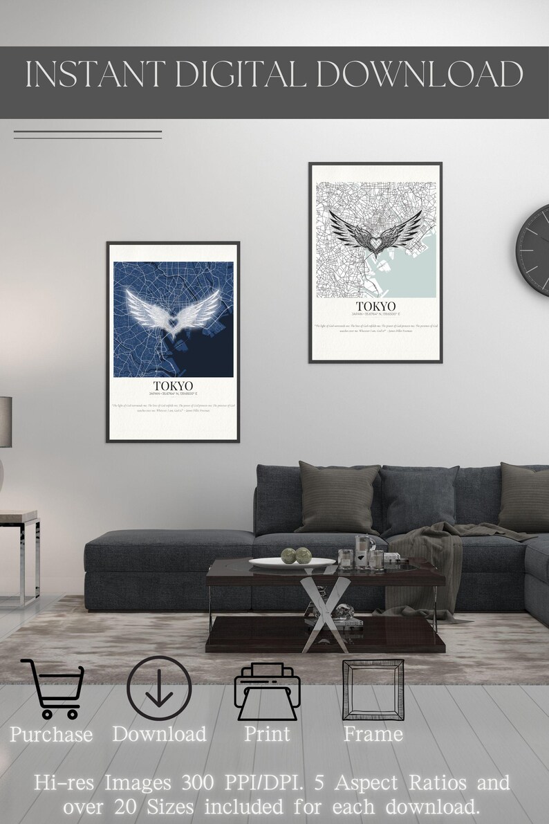 Angel Wings Tokyo Map Print – Spiritual City Art (digital Download) - Etsy