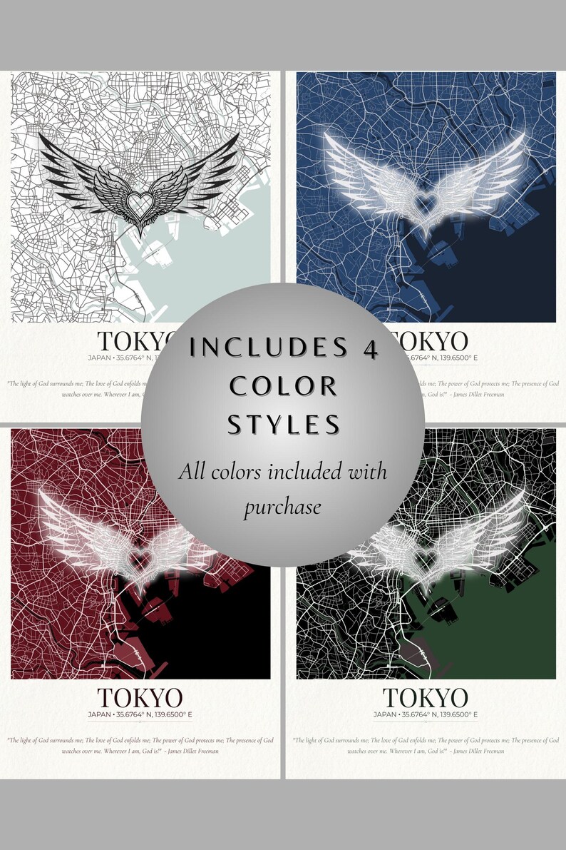 Angel Wings Tokyo Map Print – Spiritual City Art (digital Download) - Etsy