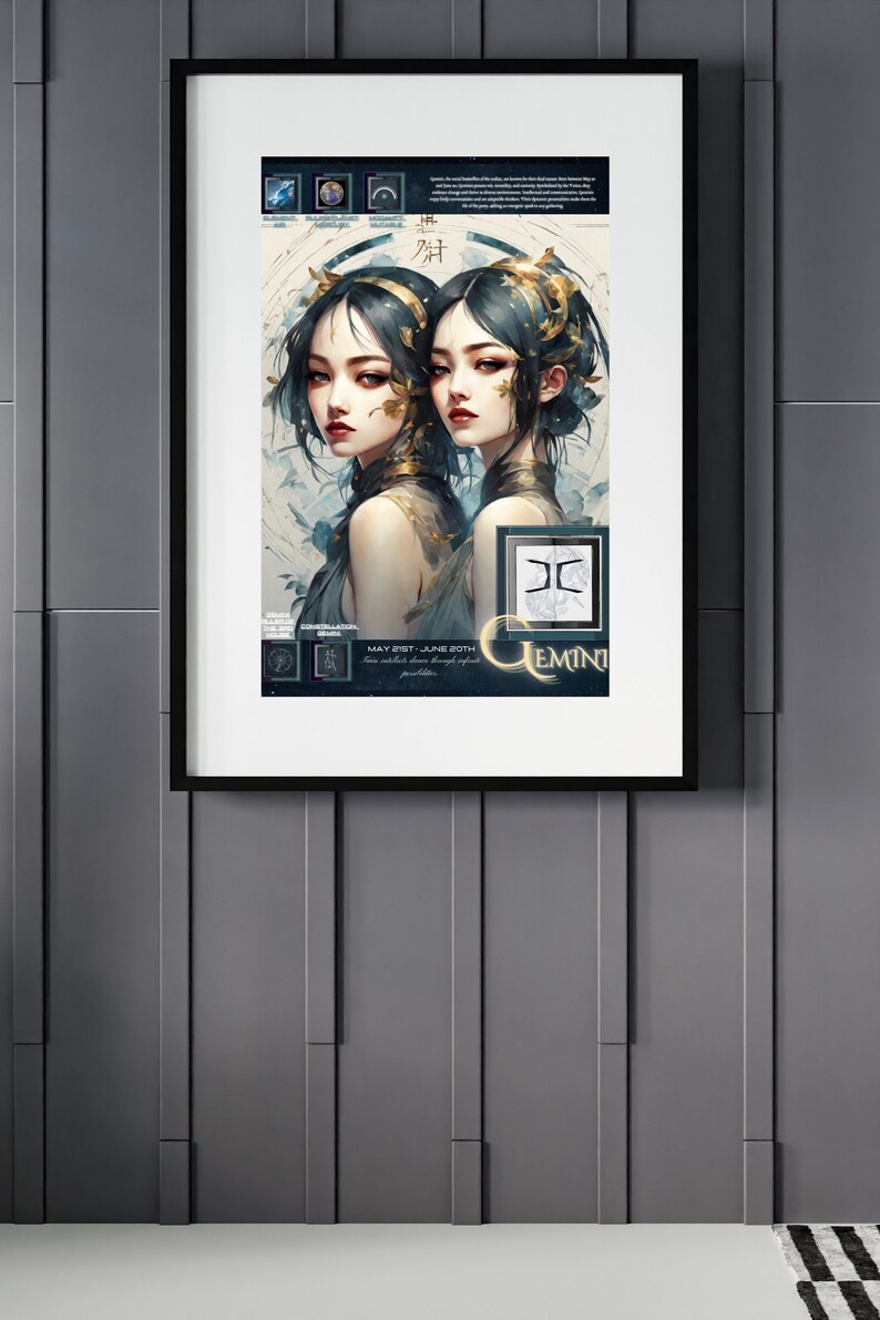 Gemini Printable Zodiac Poster Wall Art, Gemini Art, Gemini Gift, Gemini Digital Download ...