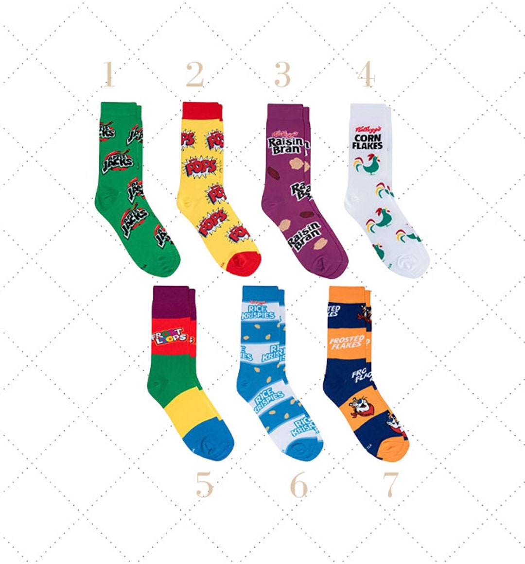 Crazy Socks, Funny Breakfast Cereal Socks for Men, Crew 8-12, Novelty ...