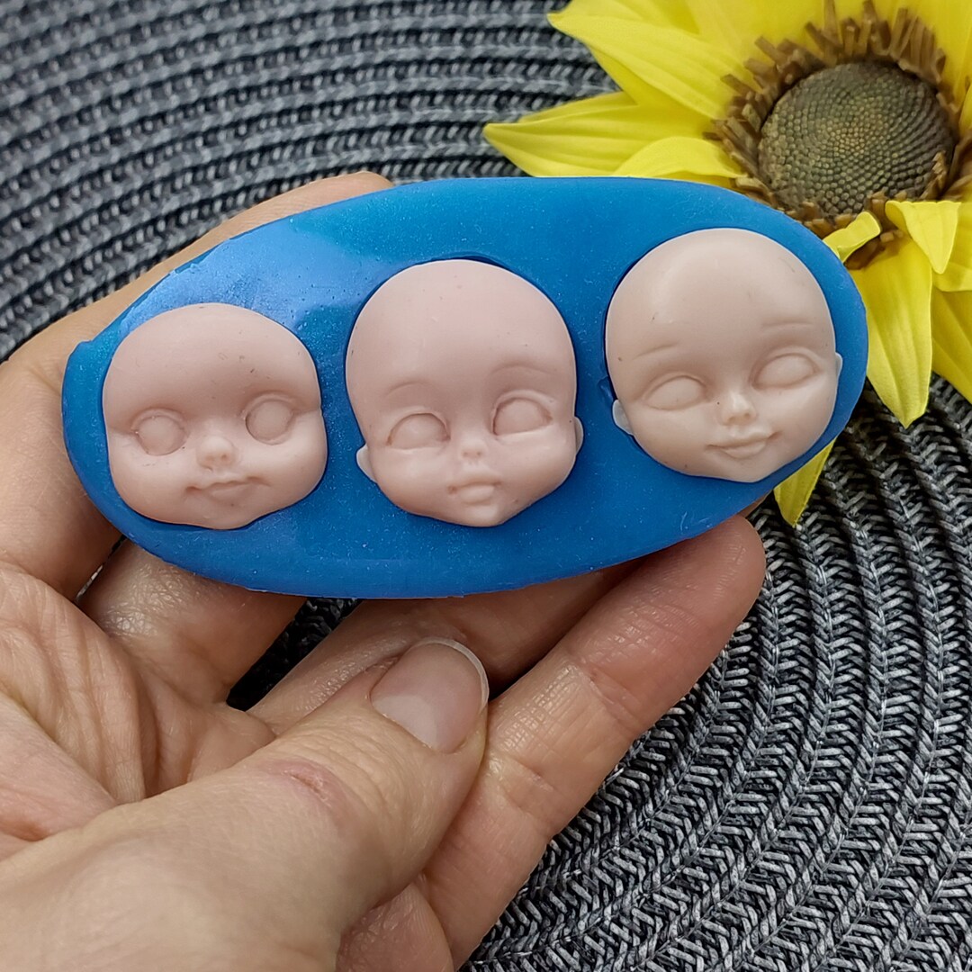 Silicone Mold 3 Dolls Faces Size 2,2 Cm/0,86 Inch 2,5 Cm/0,98 Inch 2,7 ...