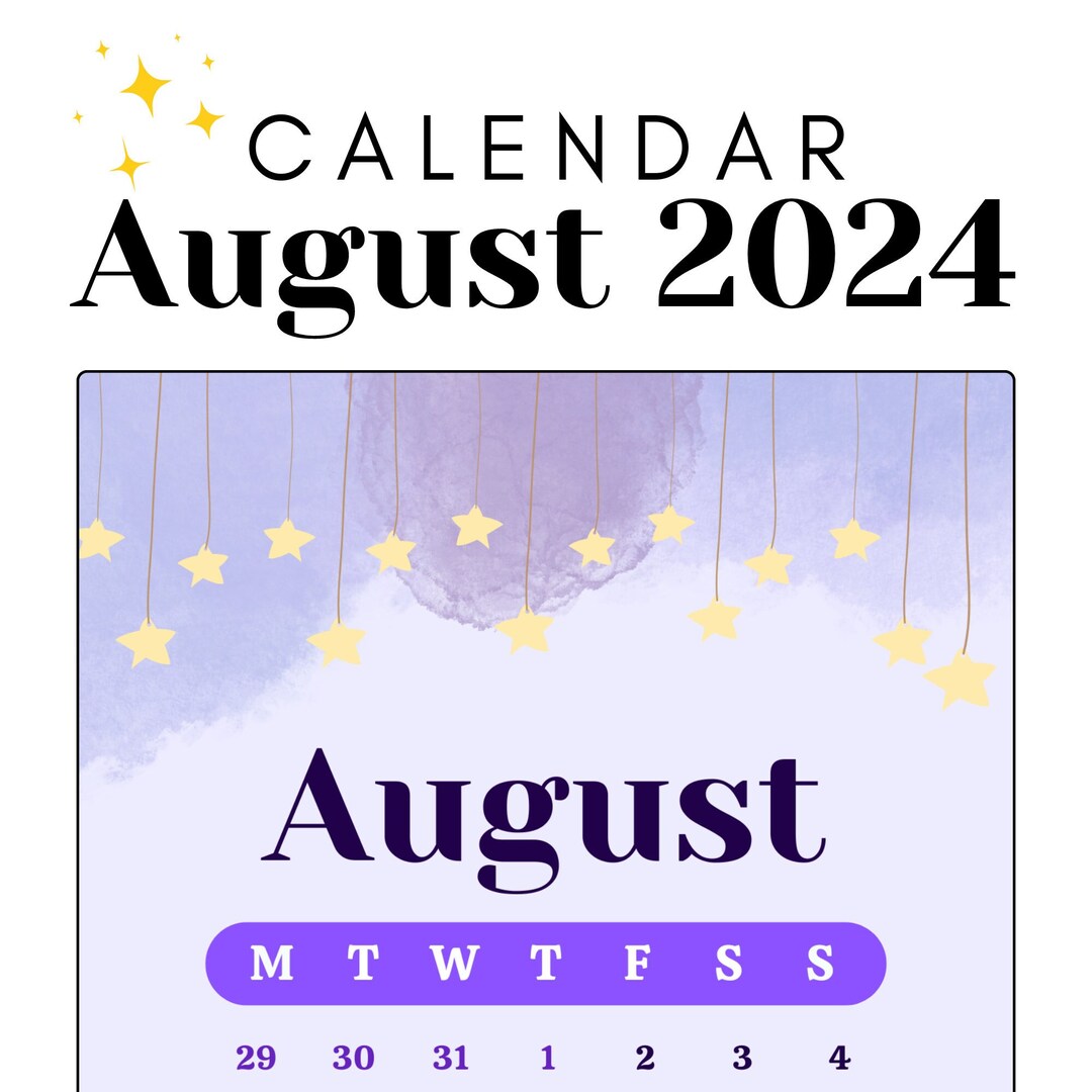 2024 August Purple Pastel Watercolor Calendar Cute A4 Monthly Planner ...