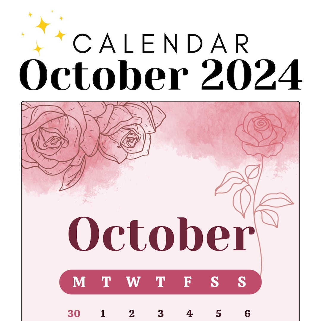 OCTOBER 2024 Pastel Pink Calendar Cute A4 Monthly Planner With Elegant ...