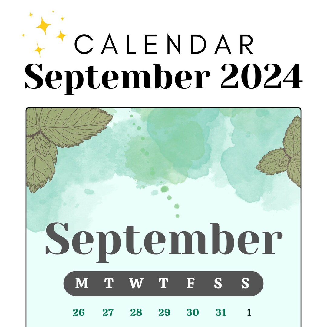 SEPTEMBER 2024 Pastel Green Calendar Cute A4 Monthly Planner With ...