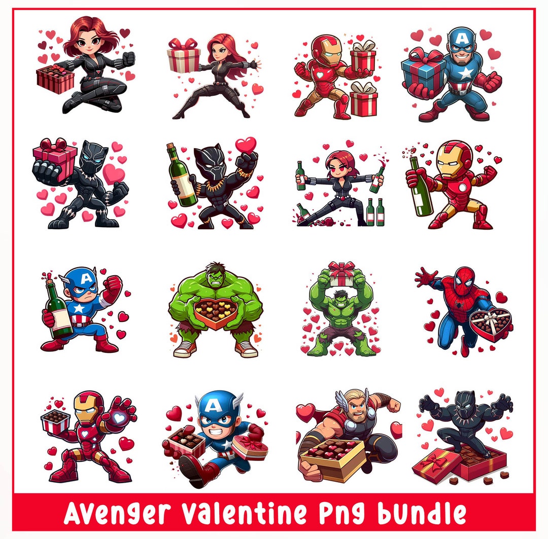 New Superhero Valentine Clipart Bundle, Superheroes Avengers Clipart ...