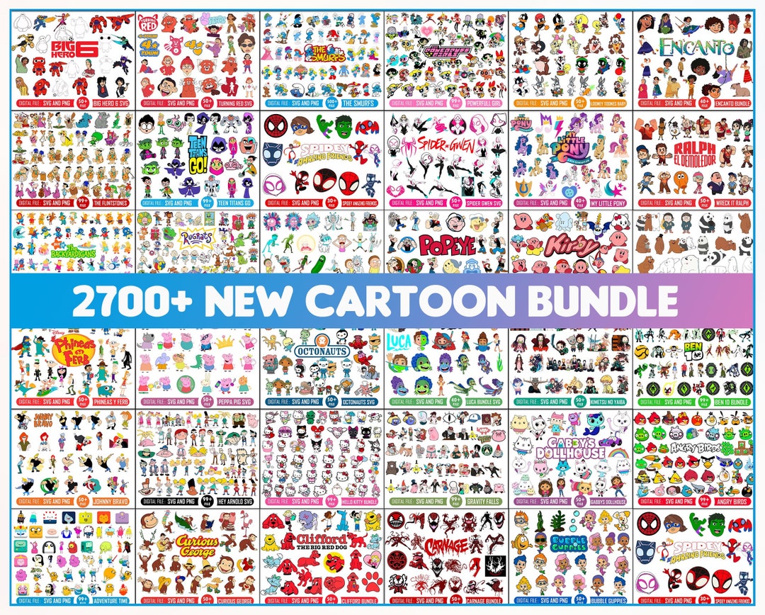 New Cartoon Characters Mega Bundle Svg, Cricut Printable Clipart ...