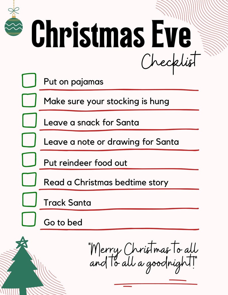 Children's Christmas Eve Checklist - Etsy