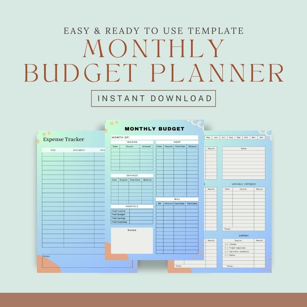 Printable Monthly Budget Planner. Planner. Blue Editable Planner ...