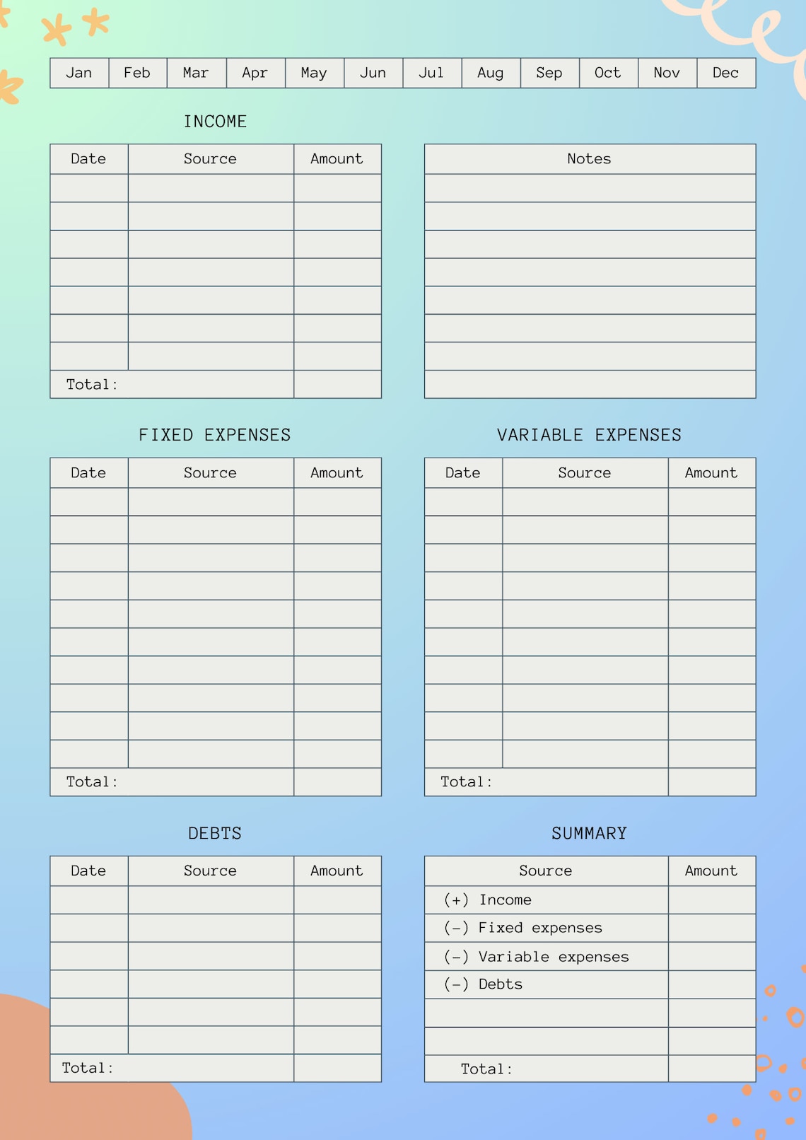 Printable Monthly Budget Planner. Planner. Blue Editable Planner ...