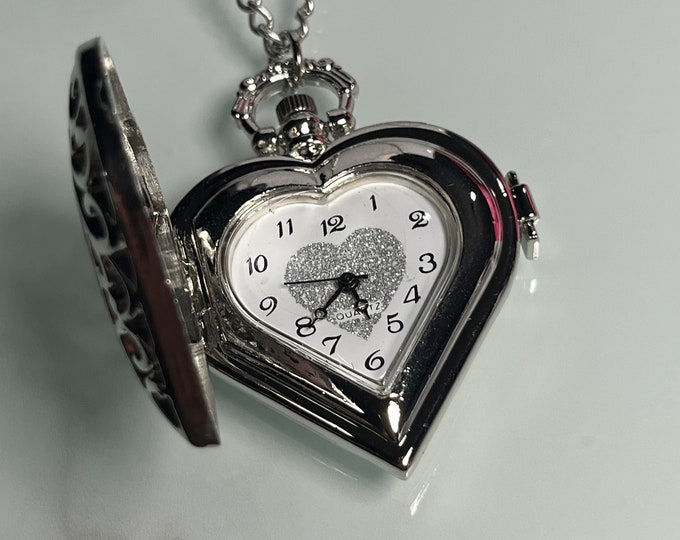 Stunning Heart Shaped Pocket Watch Necklace on a Chain - Etsy