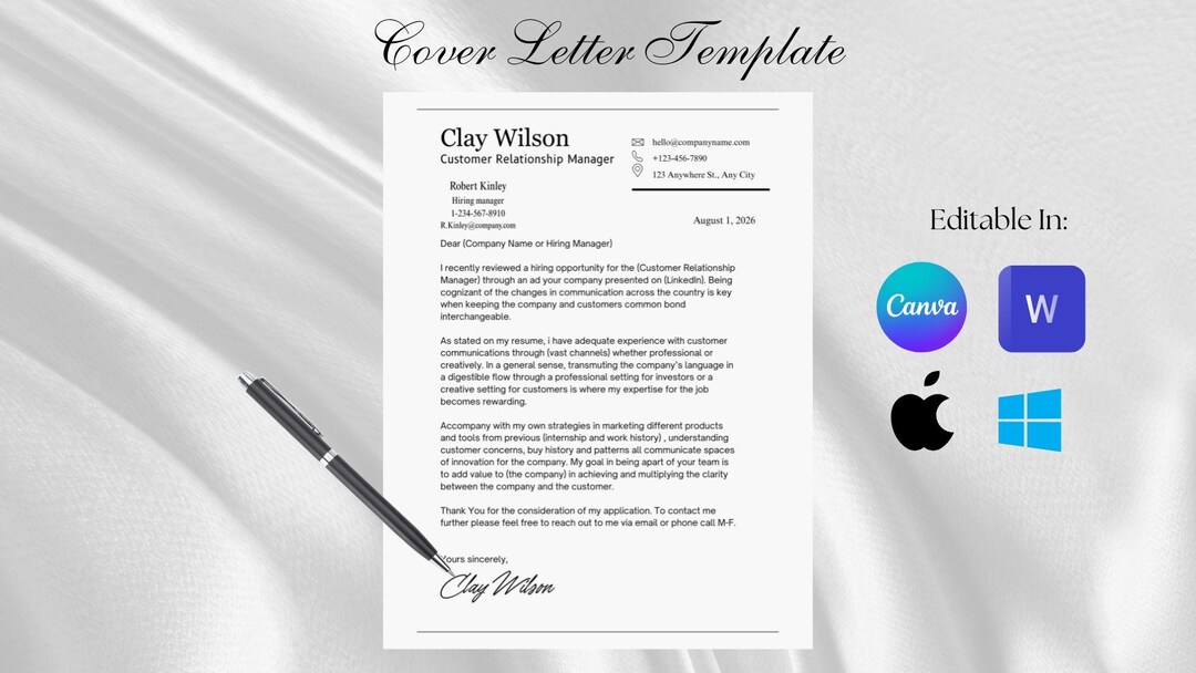 Editable Cover Letter Template | Professional Job Application ...