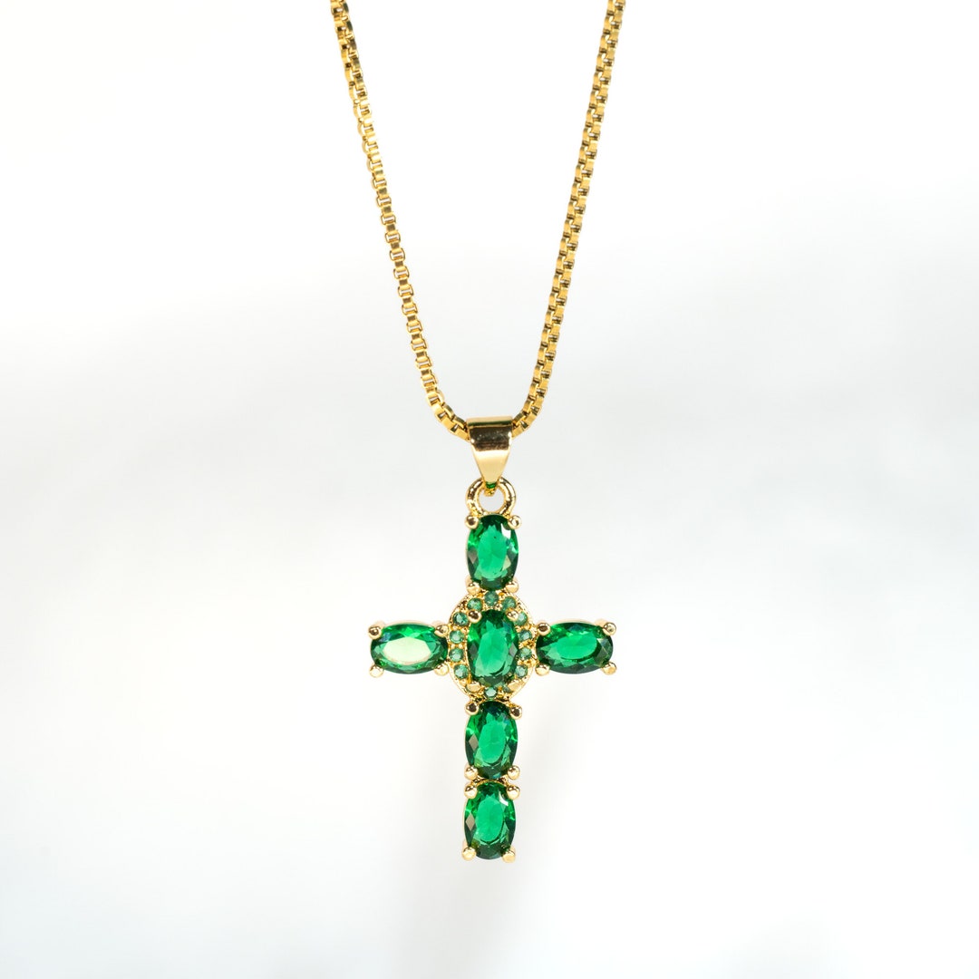 Christian Jewelry in the Shape of a Shiny Gold and Green Cross / Gift ...
