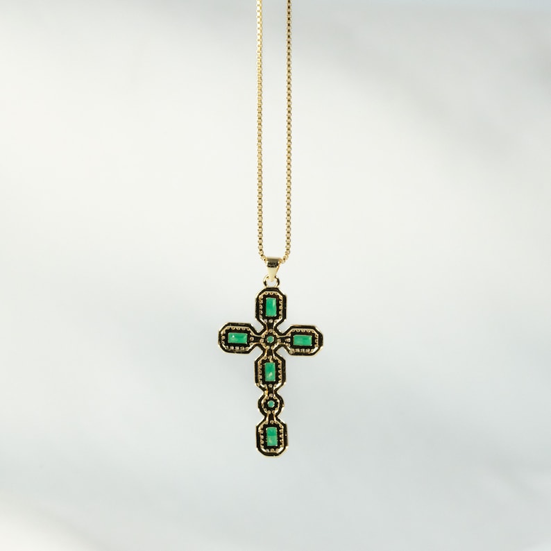 Baroque Cross Necklace | the Emerald - 18k Gold Plated Renaissance ...