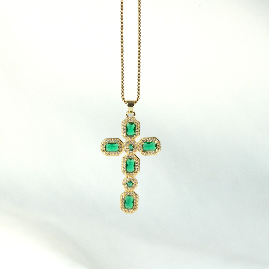 Baroque Cross Necklace | the Emerald - 18k Gold Plated Renaissance ...