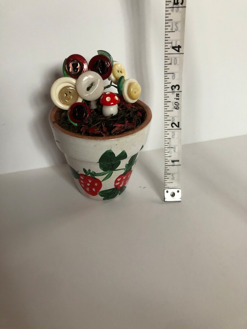 Mini Button Art Flower Pot, Button Flower Bouquet, Upcycled Antique ...