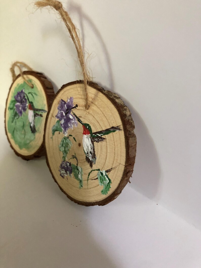 Hand Painted Hummingbird, Bird Painting, Wood Slice Ornament, Rustic ...