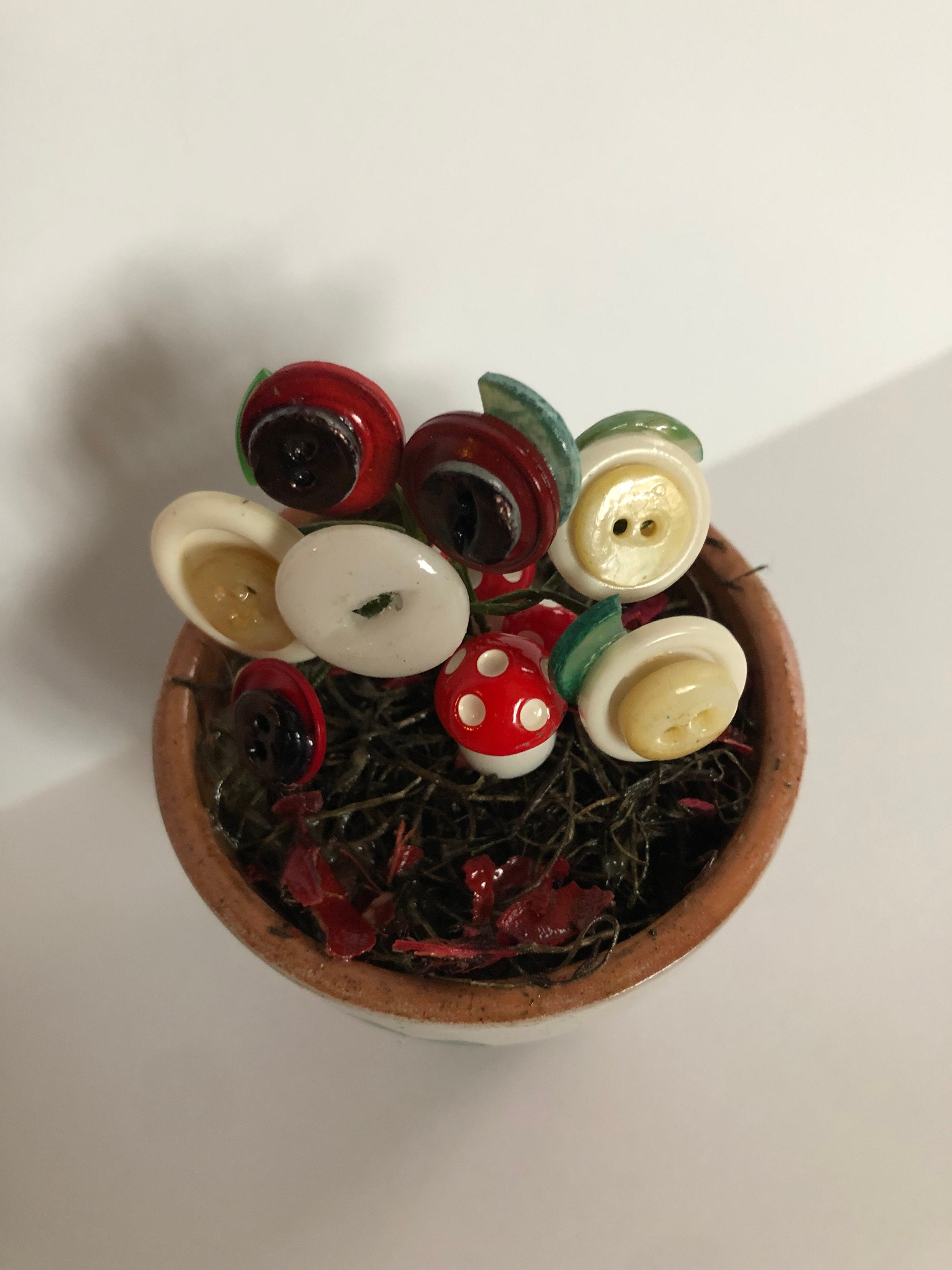 Mini Button Art Flower Pot, Button Flower Bouquet, Upcycled Antique ...