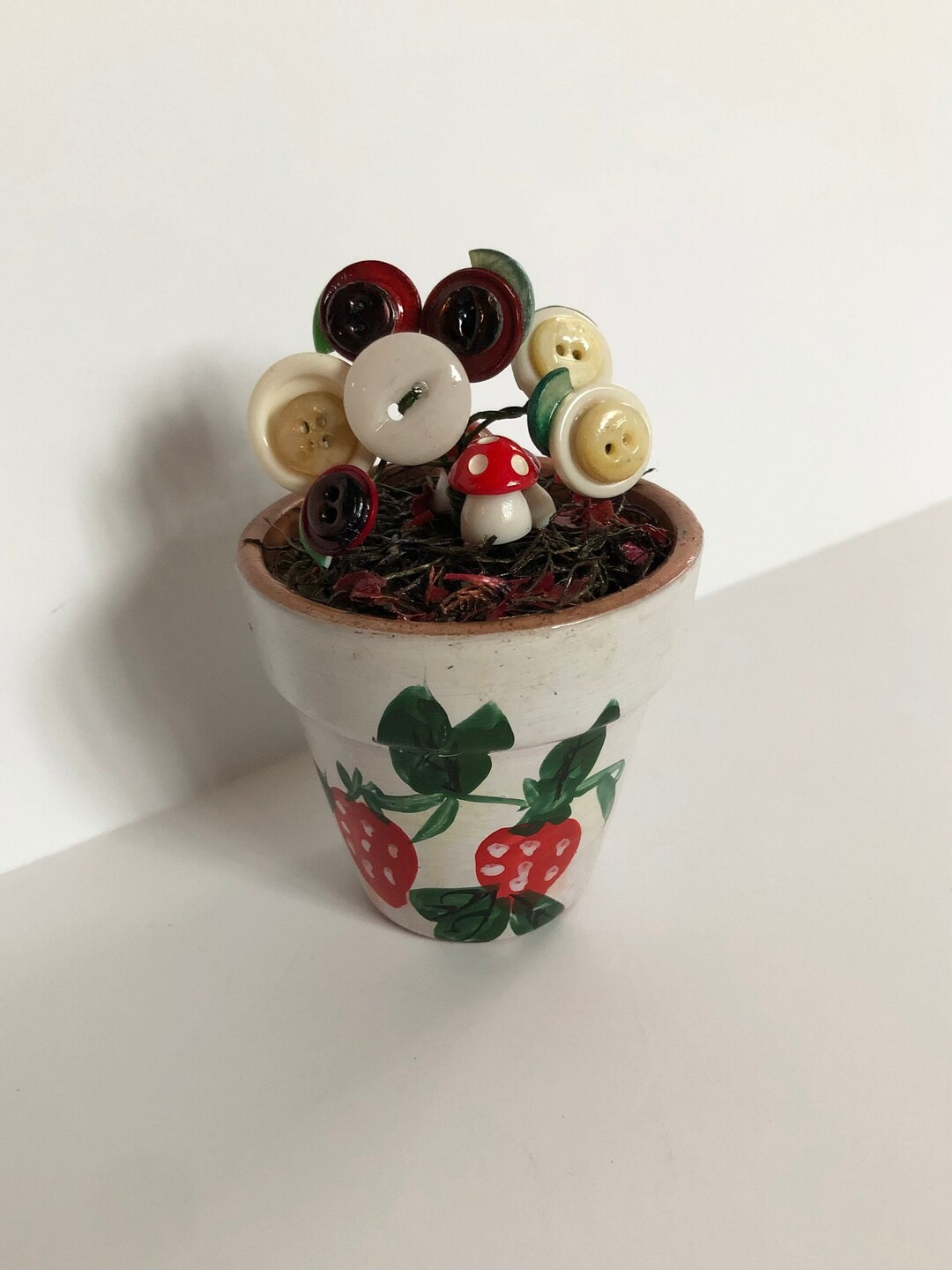 Mini Button Art Flower Pot, Button Flower Bouquet, Upcycled Antique ...