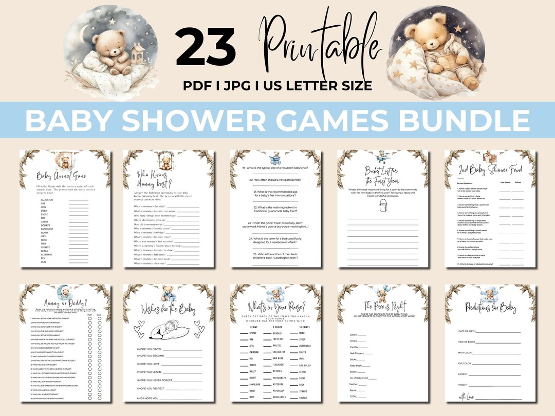 Teddy Bear Baby Shower Games Bundle, Printable Game Package,we Can Bearly Wait, Baby Shower ...