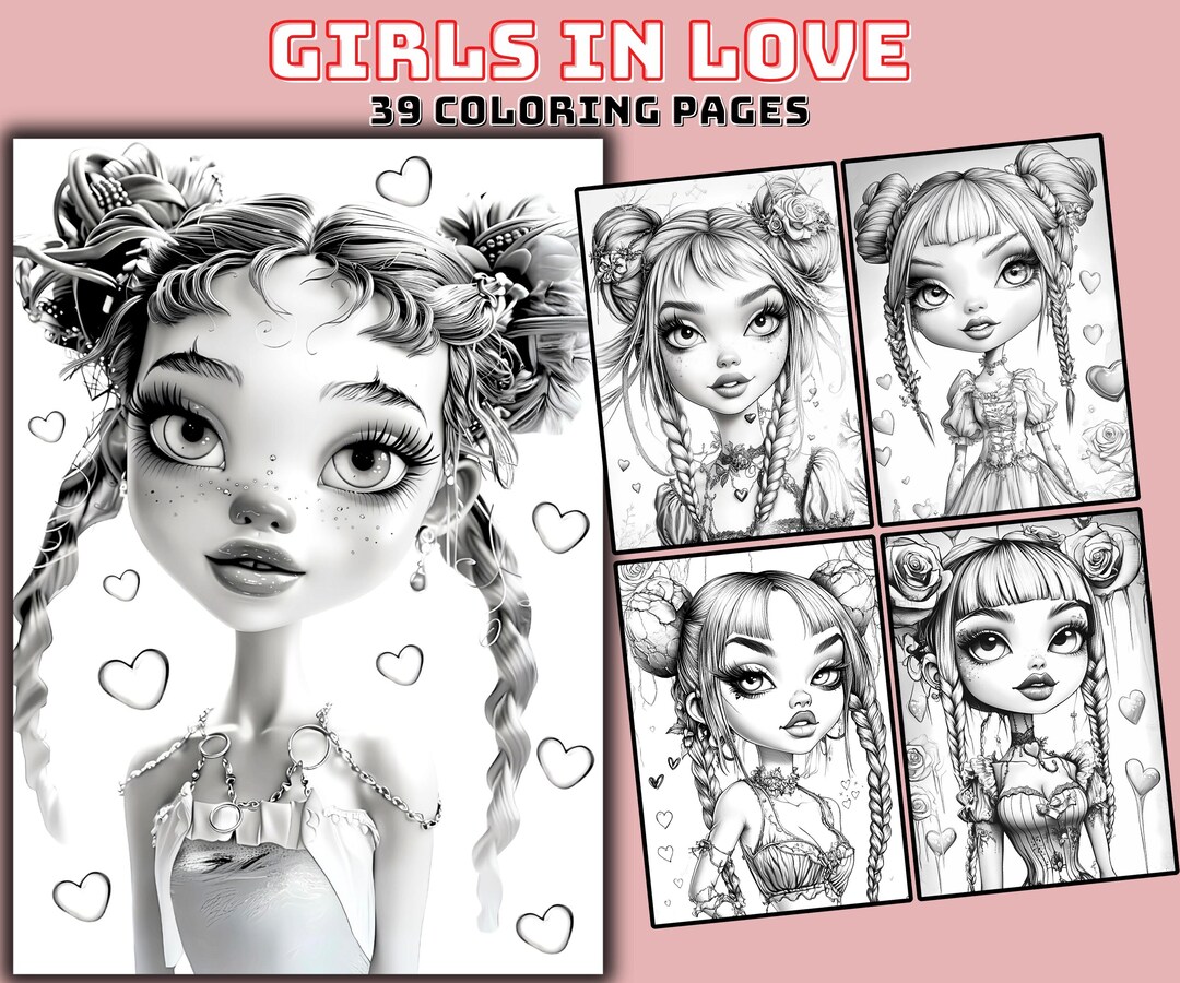 Valentines Day Coloring Pages PDF Cute Girls in Love Printable Activity ...