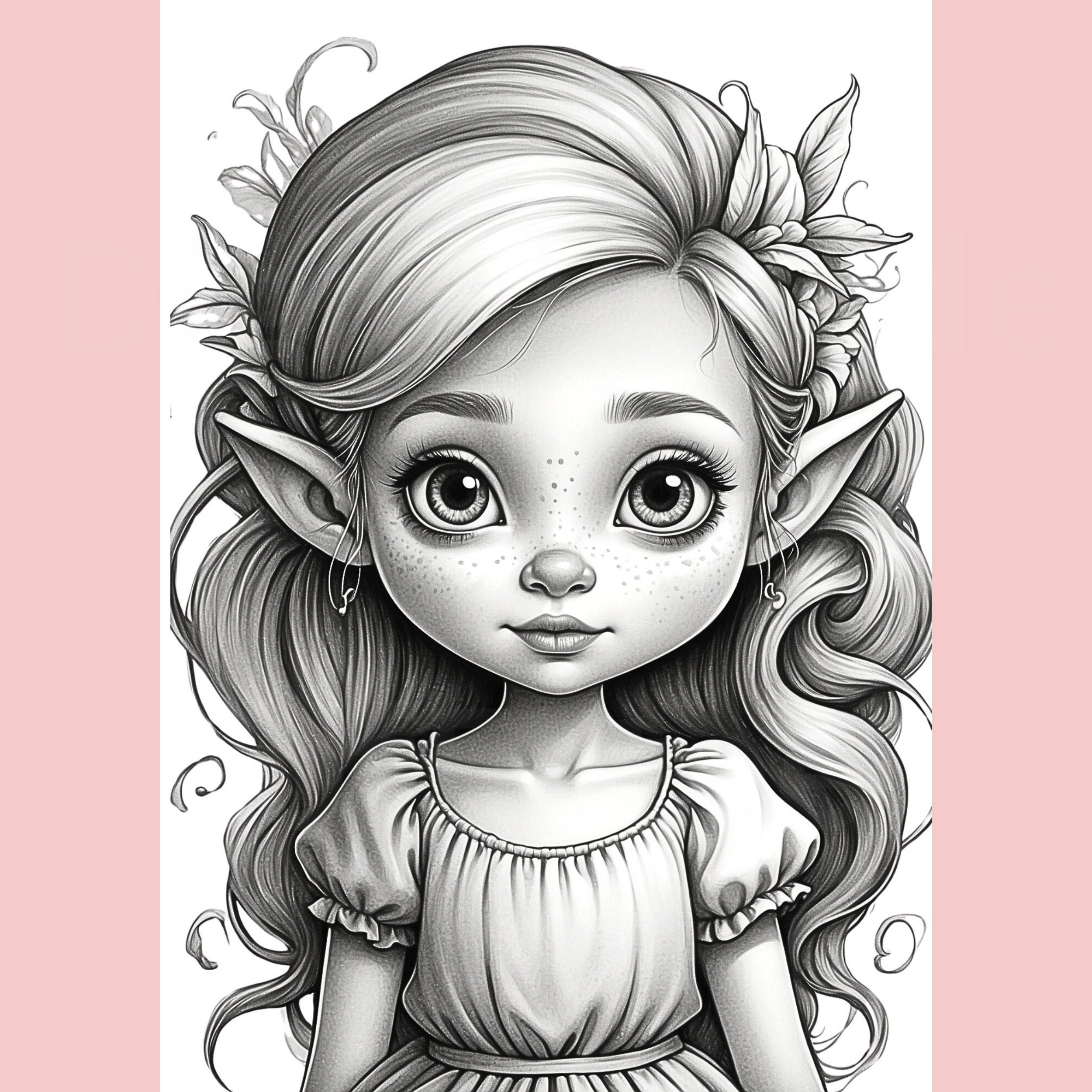 24 Grayscale Coloring PDF, Elves Coloring Pages for Adults and for Kids ...