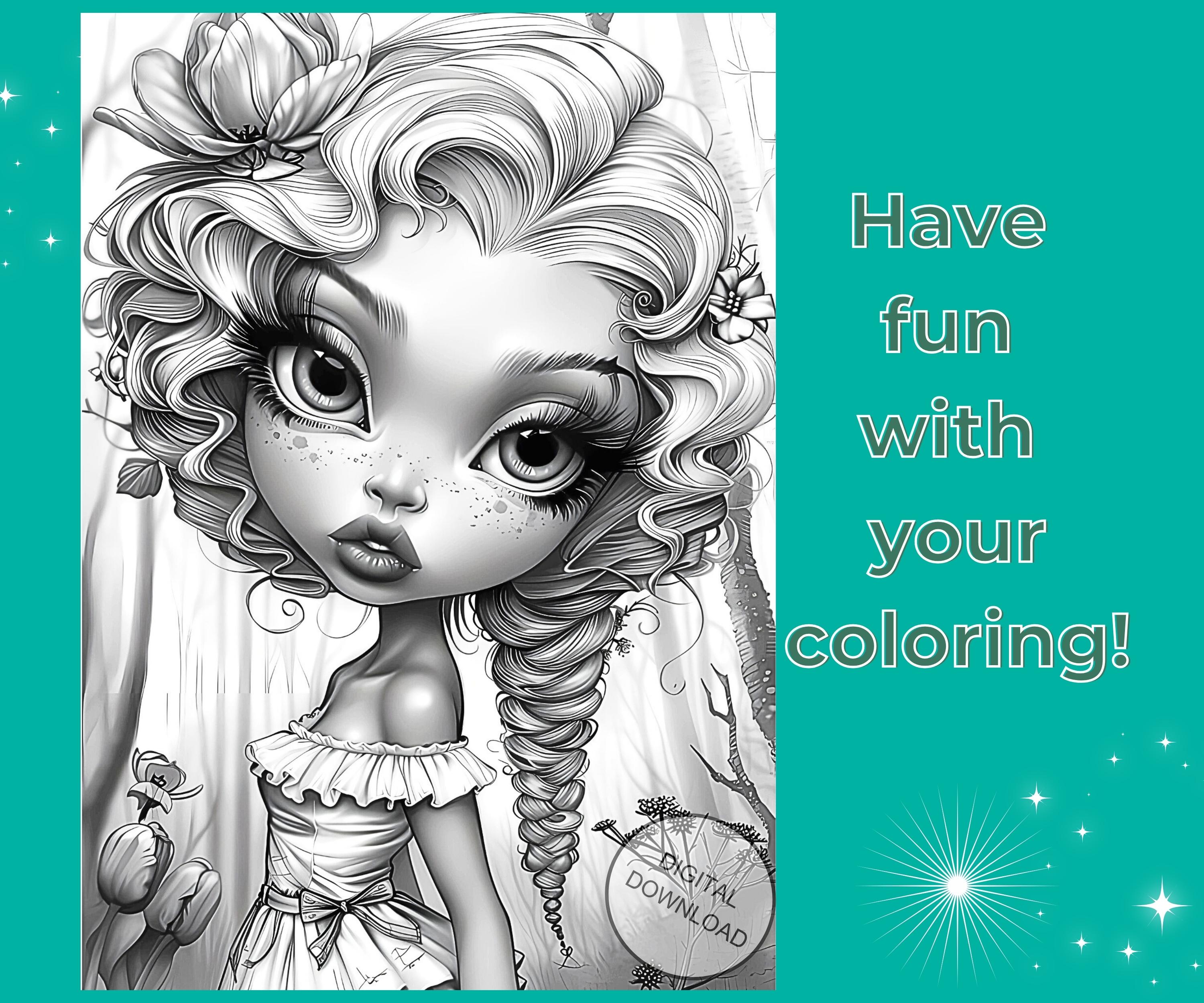 Chibi Diva Coloring Pages: Kawaii Grayscale Art for Relaxation (PDF ...