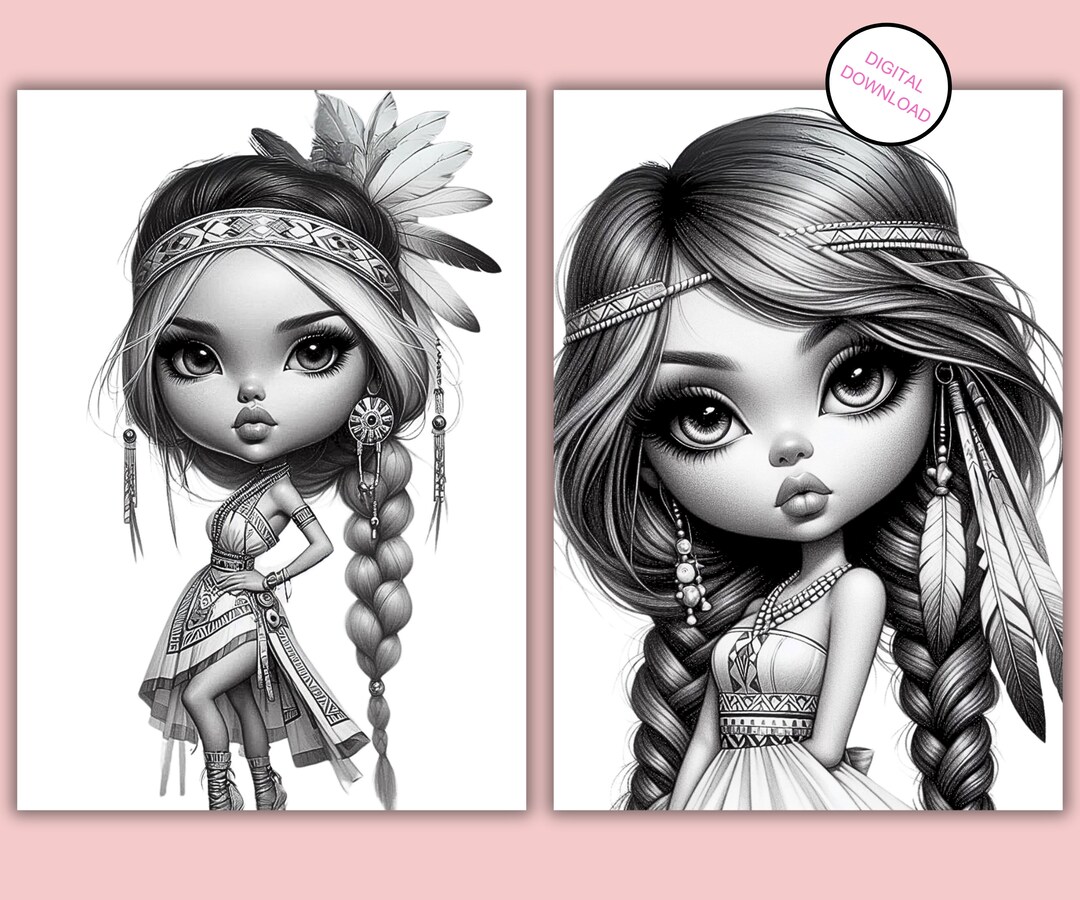32 Native American Style Girls Coloring Pages Printable Grayscale ...