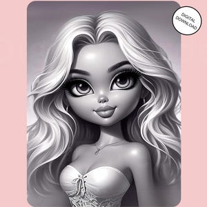 Grayscale Coloring Pages Fantasy Glam Cute Girls Digital Download PDF ...