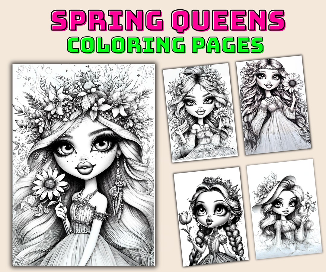 24 Grayscale Coloring Page, Spring Queens, Instant Download, Fantasy ...