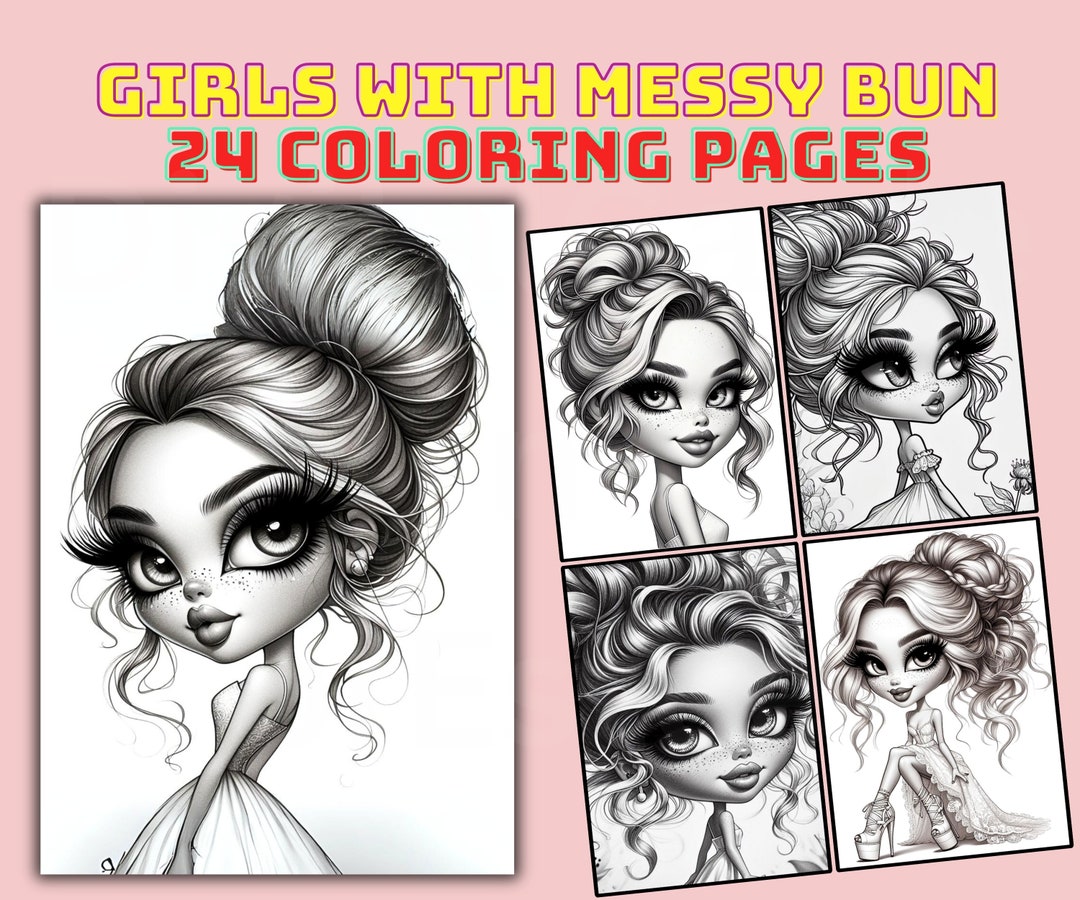 Grayscale Coloring Pages, 24 Girls With Messy Bun, Woman Coloring Book ...