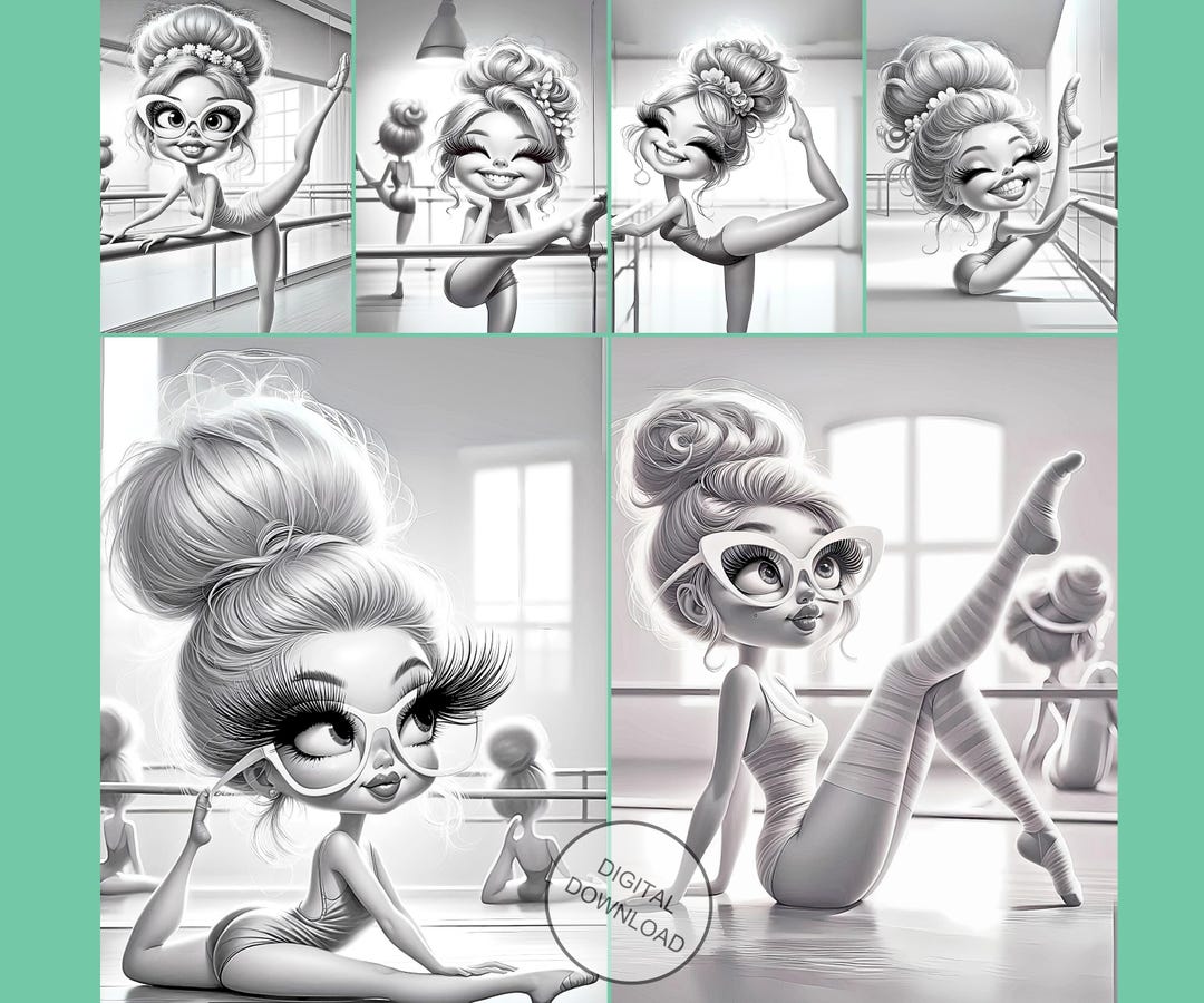 Stretchy Girls Yoga Coloring Pages: Funny Grayscale Art for Stress ...