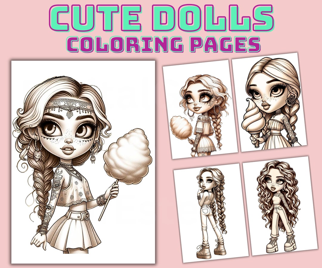 Sepia Tone Coloring Pages PDF A4 Printable Cute Dolls for Adults & Kids ...