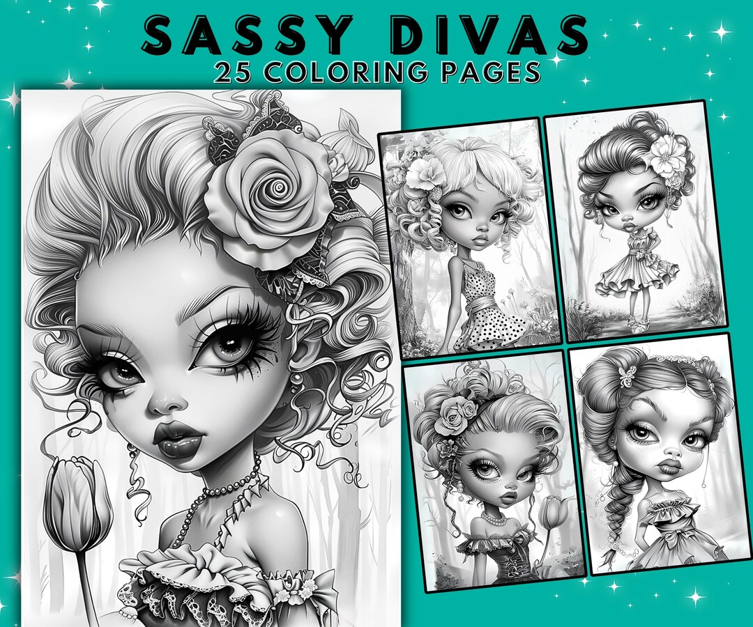 Chibi Diva Coloring Pages: Kawaii Grayscale Art for Relaxation (PDF ...