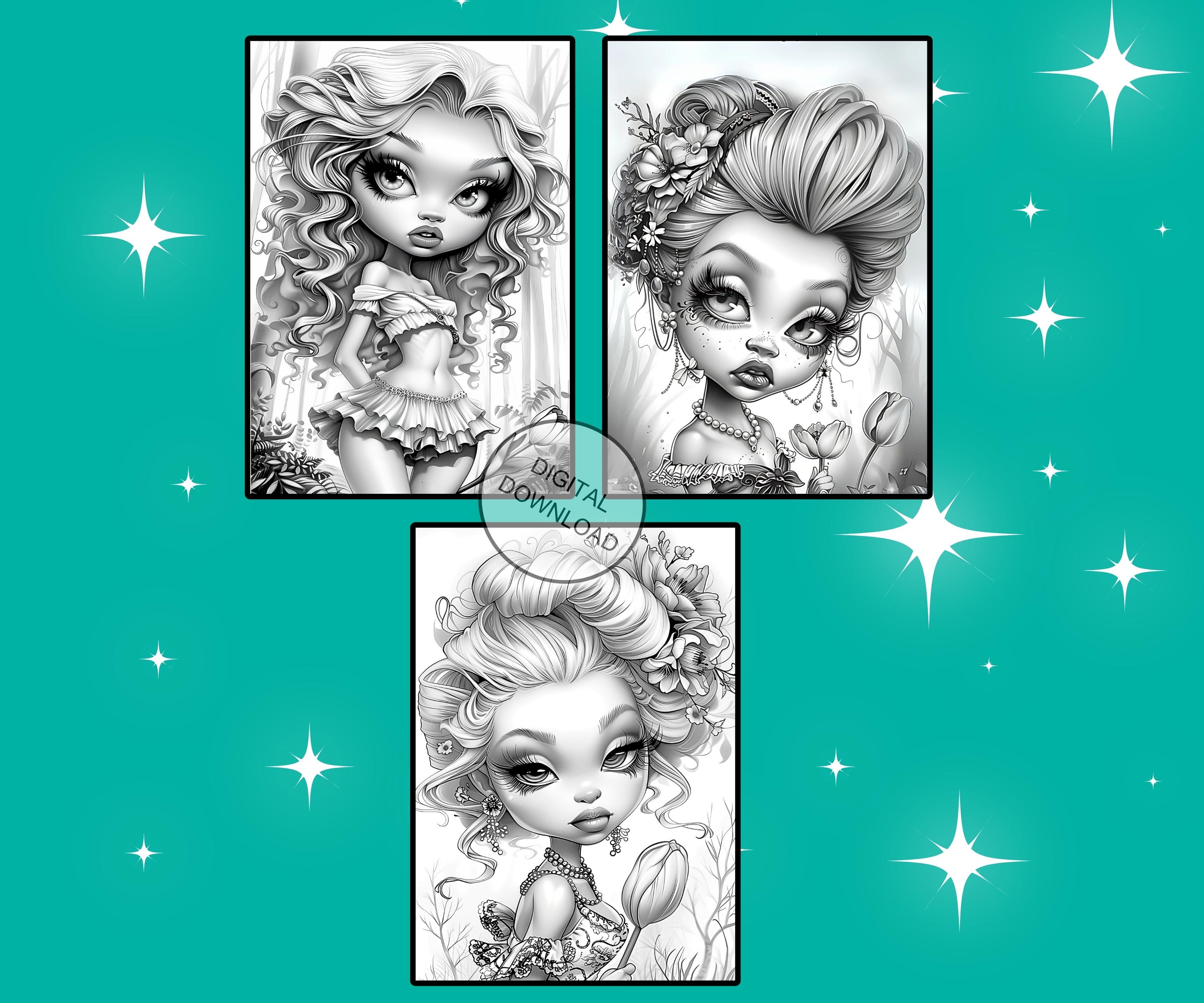 Chibi Diva Coloring Pages: Kawaii Grayscale Art for Relaxation (PDF ...