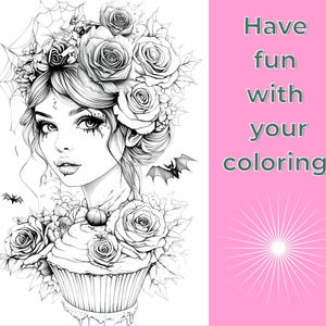 Gothic Halloween Girls Coloring Pages Cute Grayscale Fantasy Girl With ...