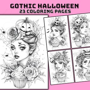 Gothic Halloween Girls Coloring Pages Cute Grayscale Fantasy Girl With ...