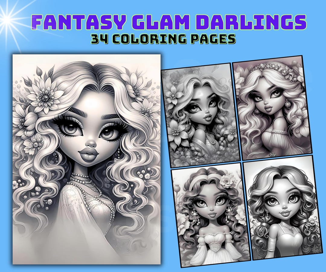 Printable Grayscale Glamour Girl Coloring Pages for Art Therapy - Etsy