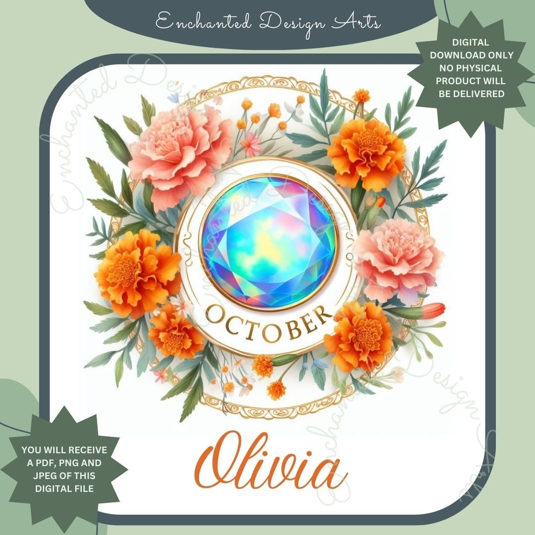 October Birthstone & Birth Flower Power Customisable Digital Download ...