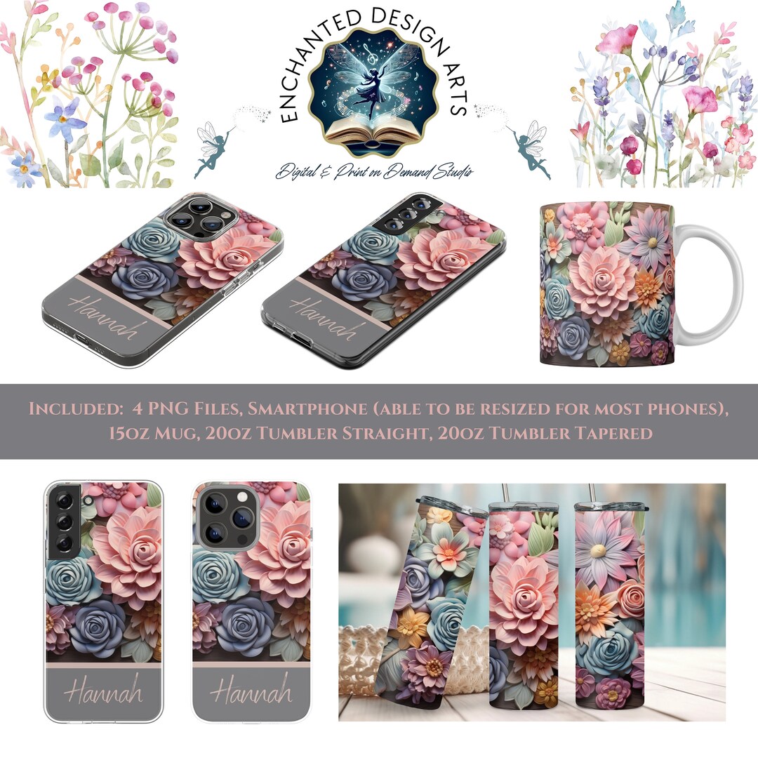 3D Pastel Flower PNG Tumbler Sublimation Customisable Phone Case PNG ...