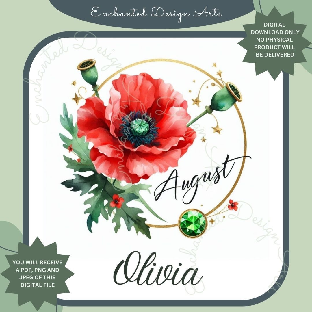August Birthstone & Birth Flower Power Customisable Digital Download ...
