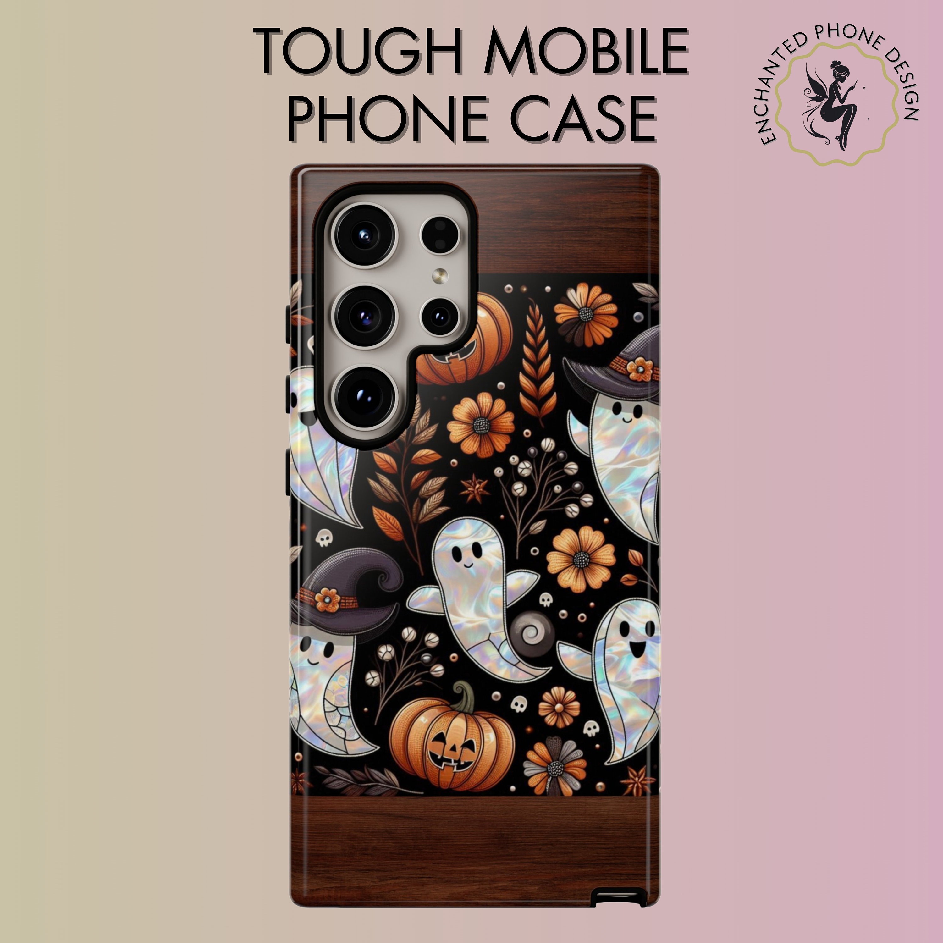 Custom Cute Spooky Halloween Phone Case, Personalized Mother of Pearl ...
