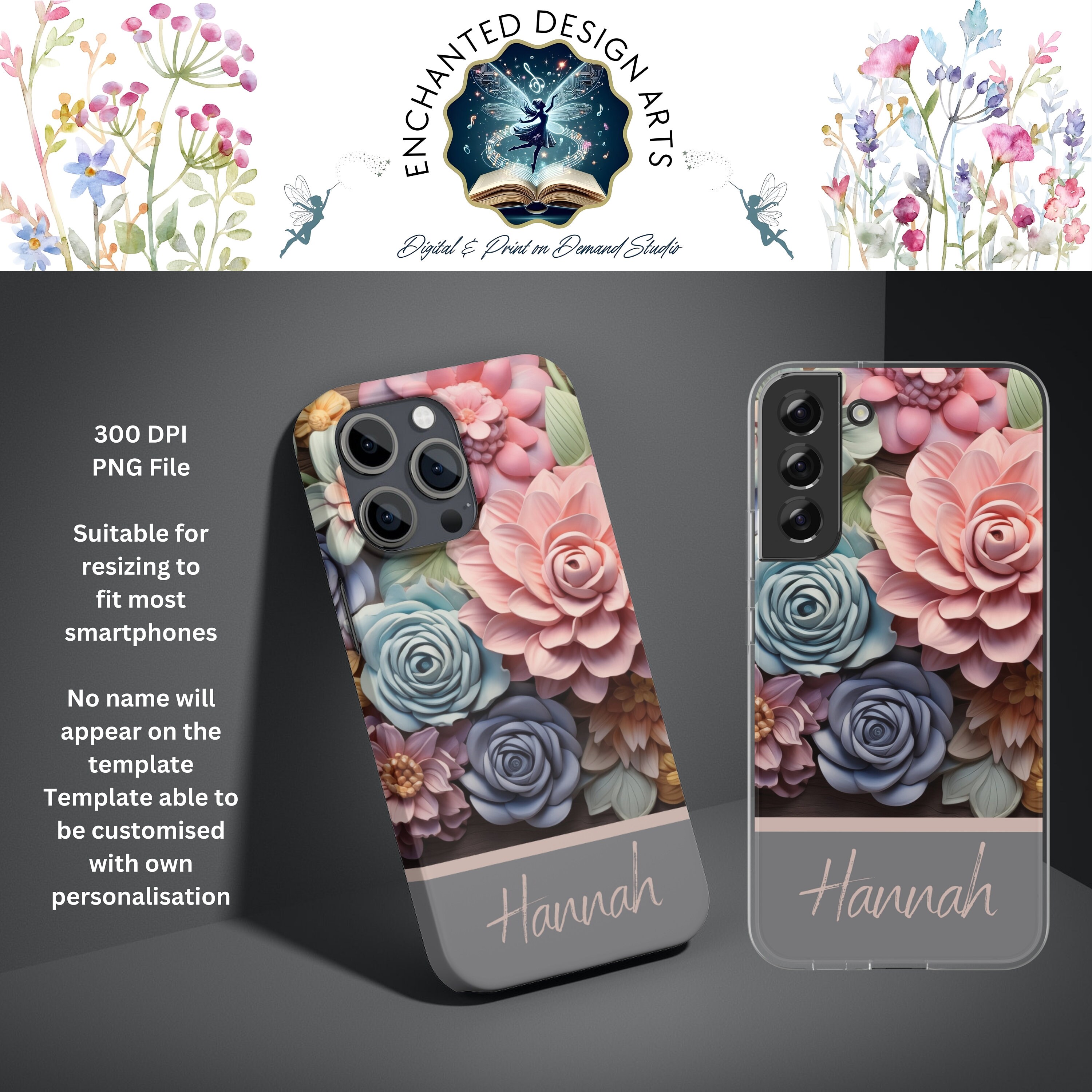 3D Pastel Flower PNG Tumbler Sublimation Customisable Phone Case PNG ...
