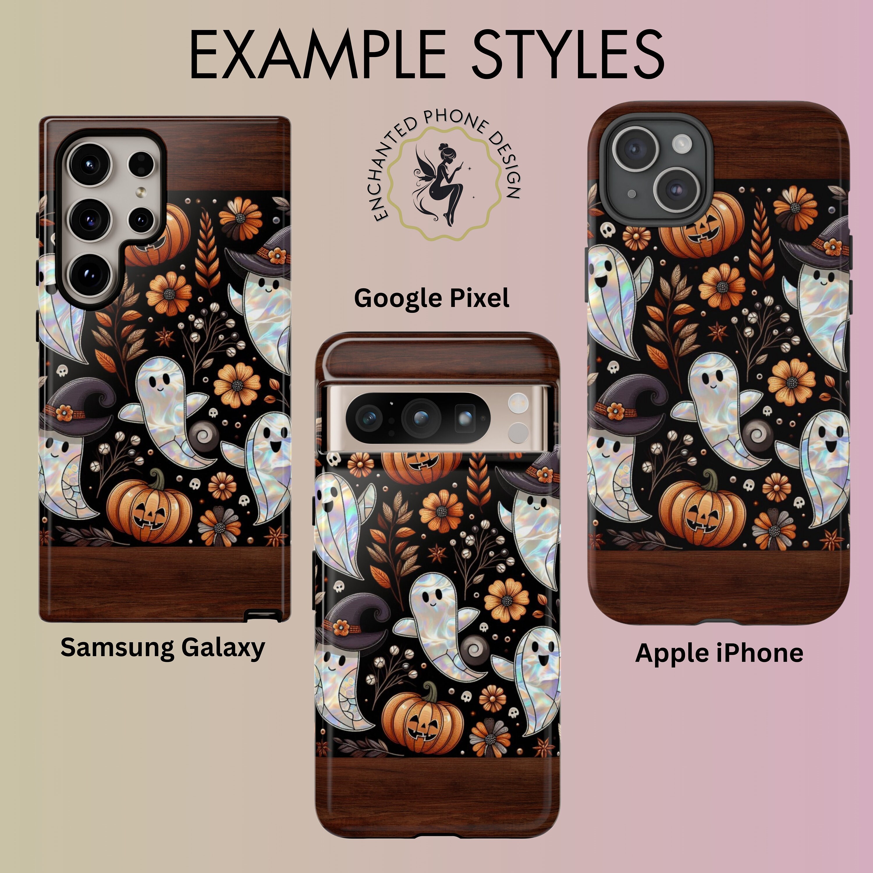 Custom Cute Spooky Halloween Phone Case, Personalized Mother of Pearl ...