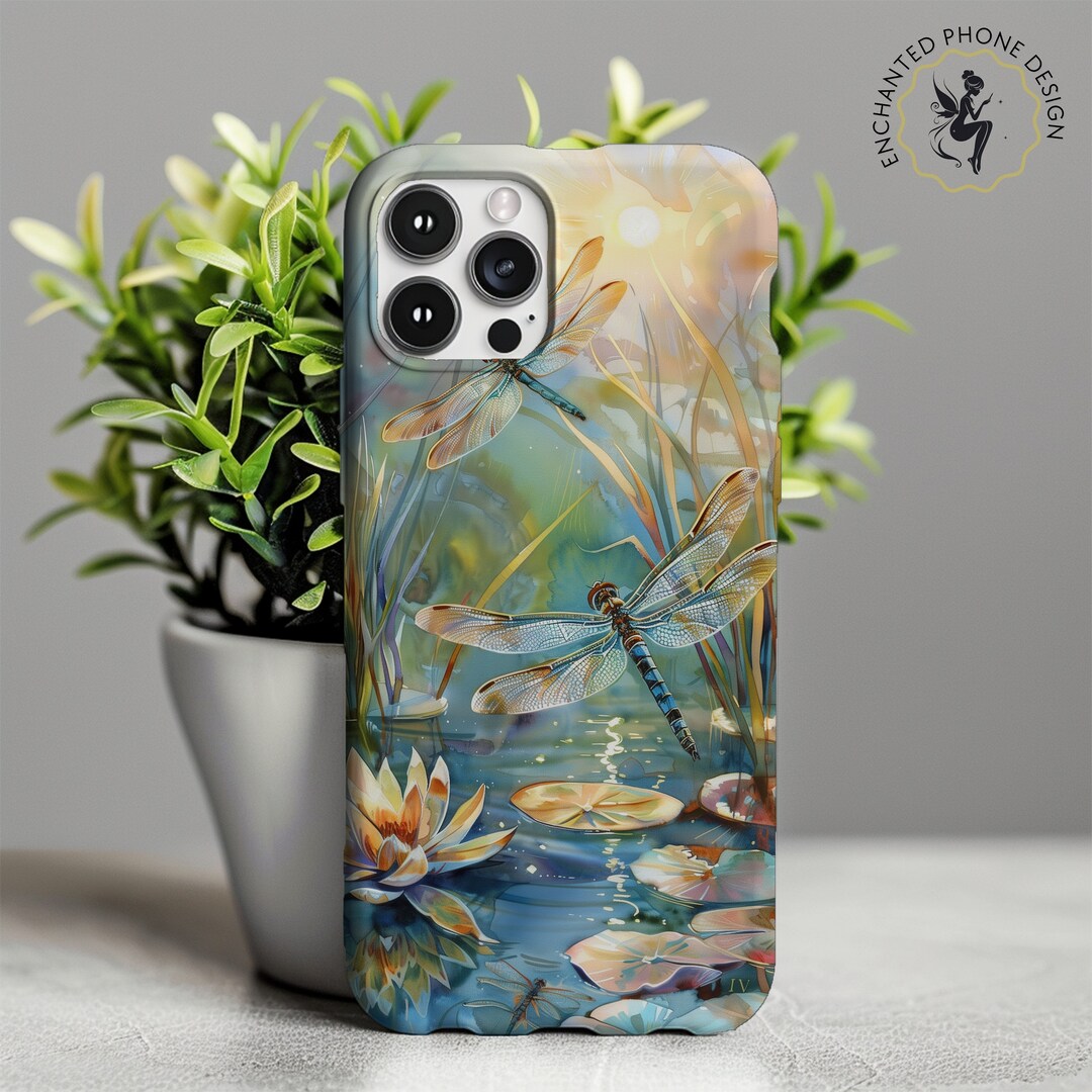 Enchanted Dragonfly and Lily Pond Phone Case Watercolor iPhone Cover ...
