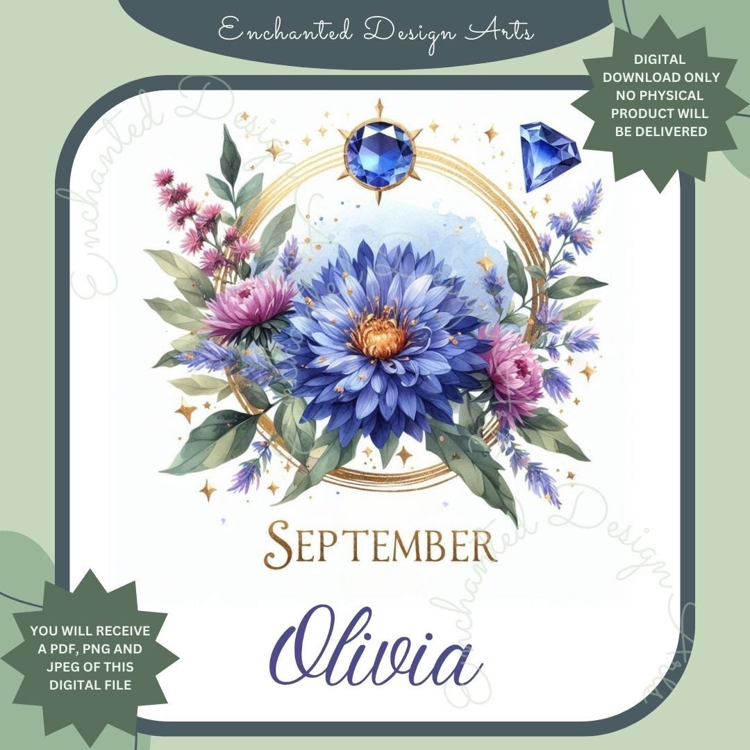 September Birthstone & Birth Flower Power Customisable Digital Download ...